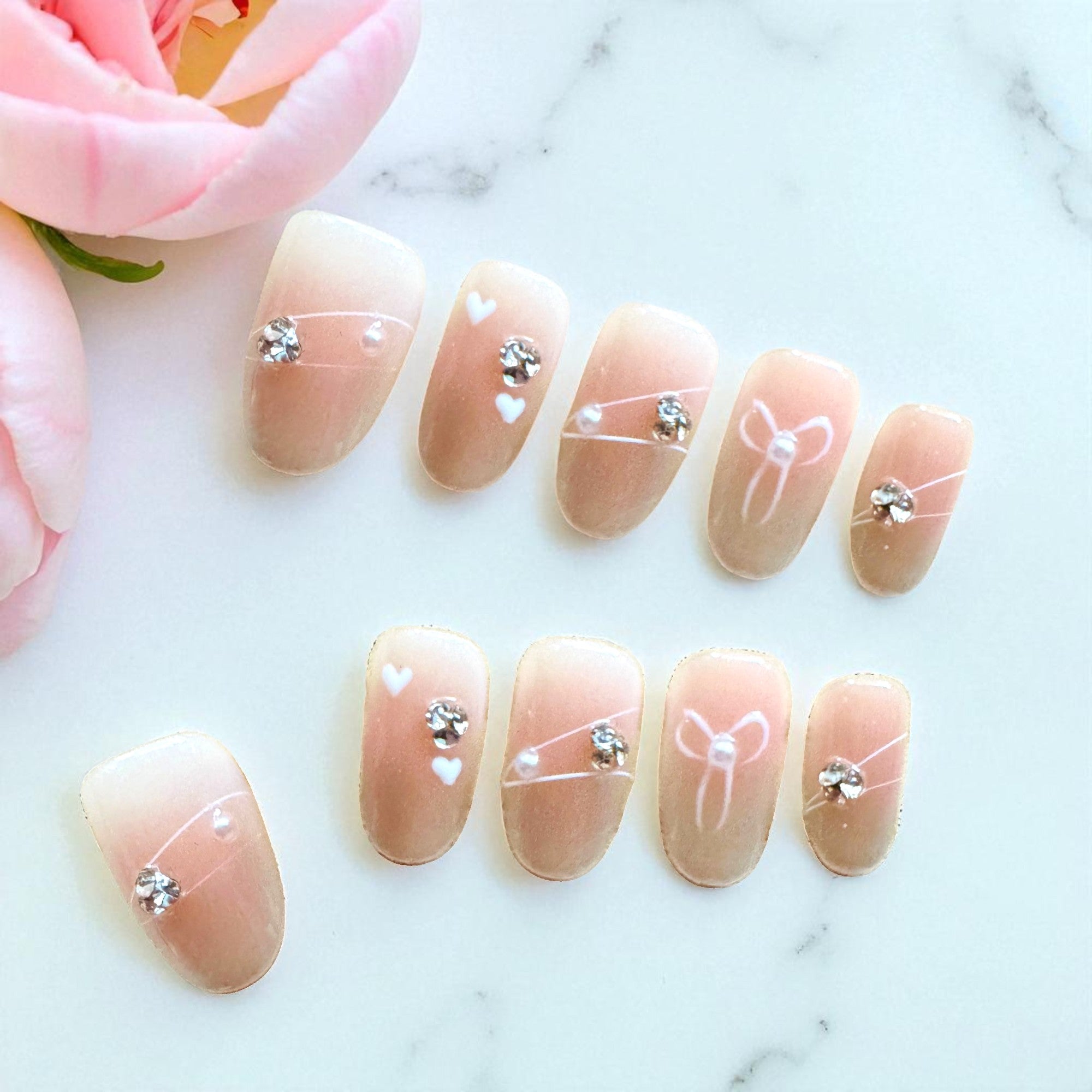 Ribboned Heart - Premium Nails – Bows and Knots Co.